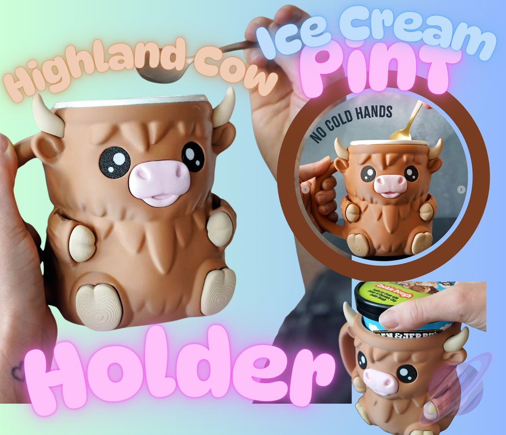 HIGHLAND COW- 3D PRINTED ICE CREAM PINT HOLDER – GCLLC DROP SHIPPING