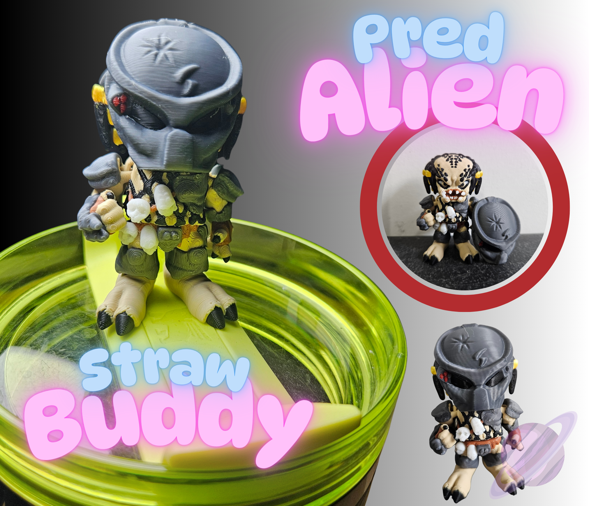 PRED ALIEN-3D PRINTED STRAW BUDDY – GCLLC DROP SHIPPING